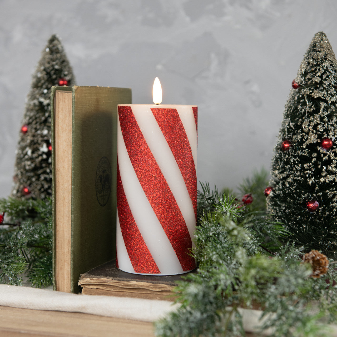 6" Red 3D Flame Candy Cane Pillar Candle – The Tin Bin